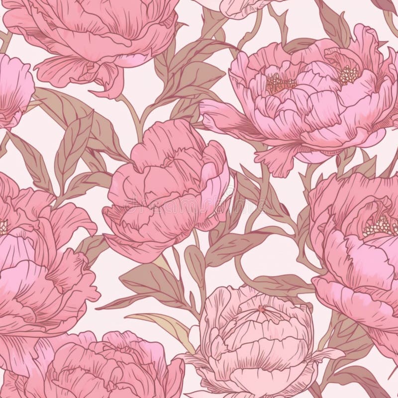 Seamless Pattern with Peonies on a Pink Background. Generative Ai Stock ...