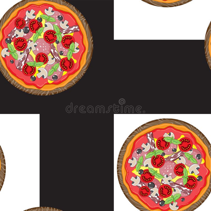 Pattern Pepperoni Pizza Color Stock Vector - Illustration of pizzeria ...