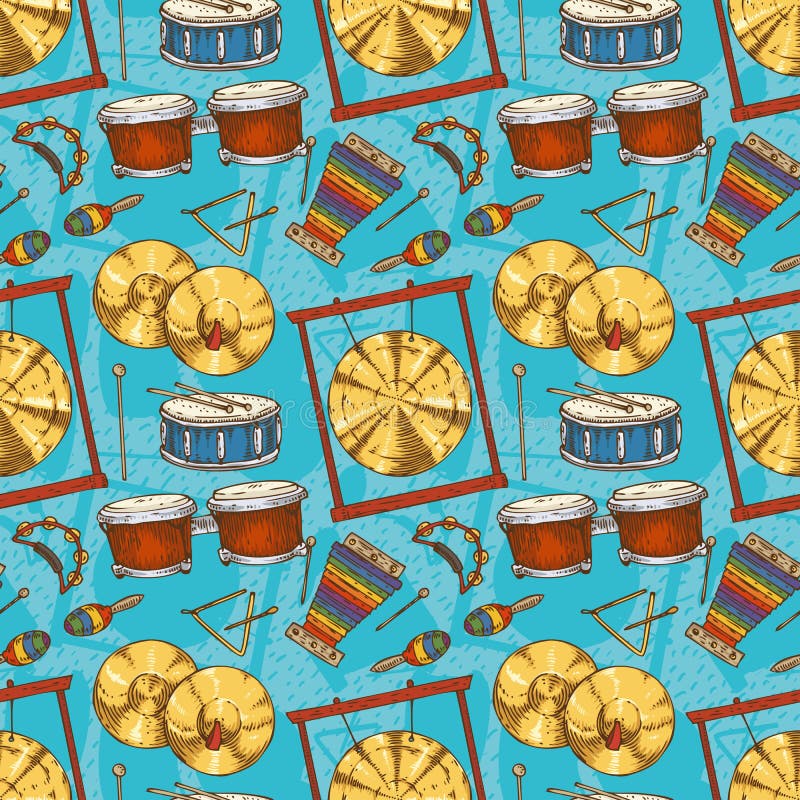Seamless Pattern. Percussion Musical Instruments Stock Illustration ...