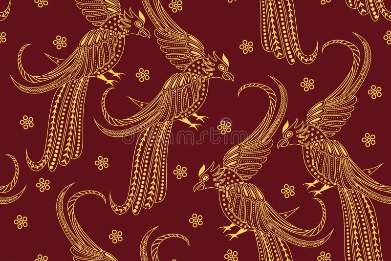 Seamless Pattern with Phoenix Vector Stock Vector - Illustration of ...