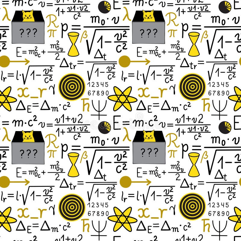 Seamless Pattern with Physics Formula, Symbols and Schrodingers Cat ...
