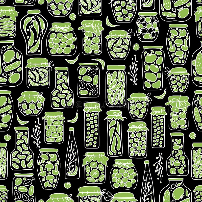 Seamless Pattern with Pickle Jars Fruits Stock Vector - Illustration of ...