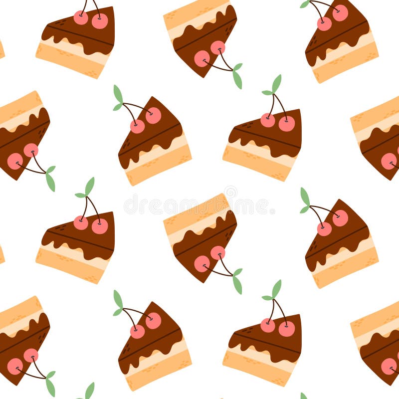 Seamless Pattern with a Piece of Chocolate Cake. Cake Print. Vector ...