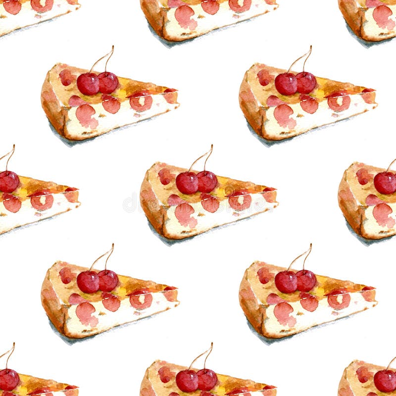 Seamless Pattern of Piece of Fragrant Cherry Pie Decorated with Berries ...