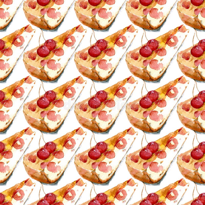 Seamless Pattern of Piece of Fragrant Cherry Pie Decorated with Berries ...