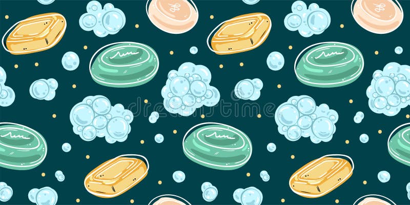 Seamless Pattern Pieces of Solid Soap and Soap Foam. Stock Vector ...