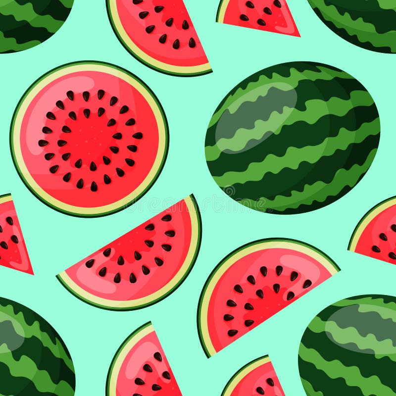 Seamless Pattern with Pieces of Watermelon on Blue Background. Endless ...