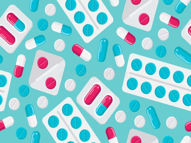 Seamless Pattern with Pills. Blisters with Capsules and Tablets Stock ...