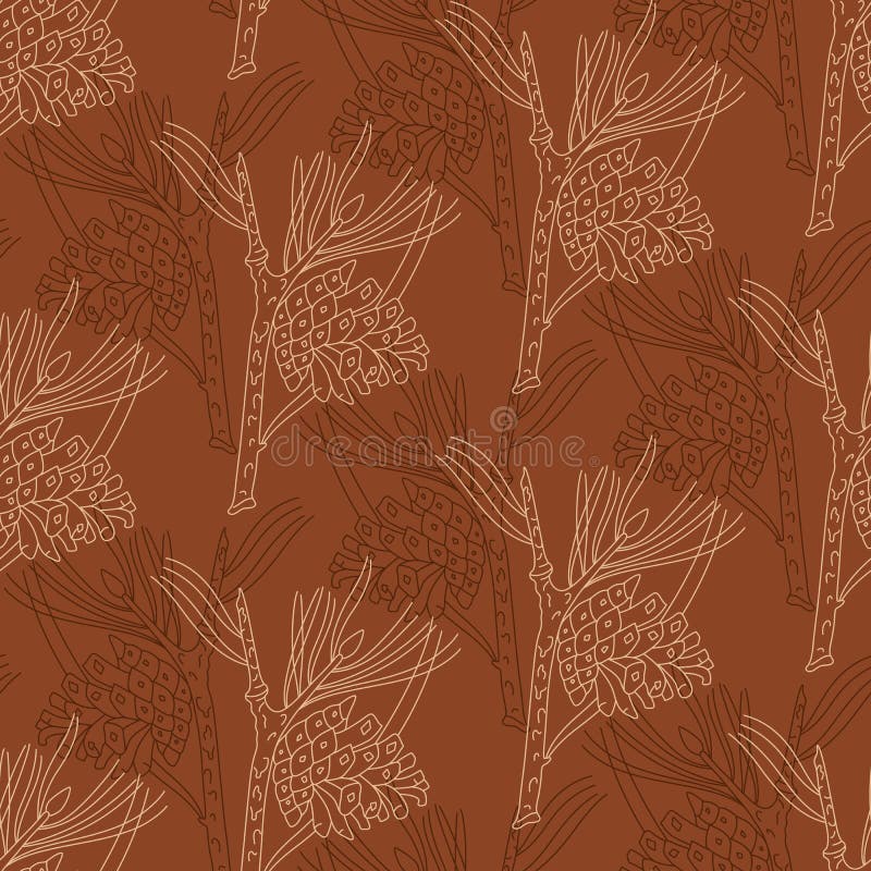 Seamless Pattern with Pine Branches on a Brown Background Stock Vector ...