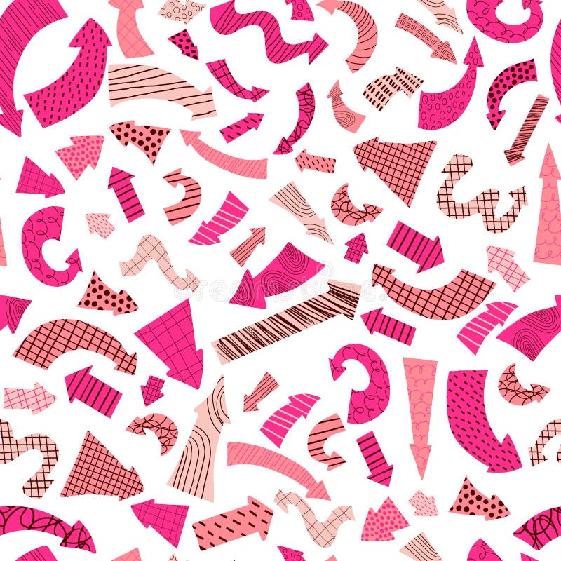 Seamless Pattern with Pink Arrows on White Background. Vector ...