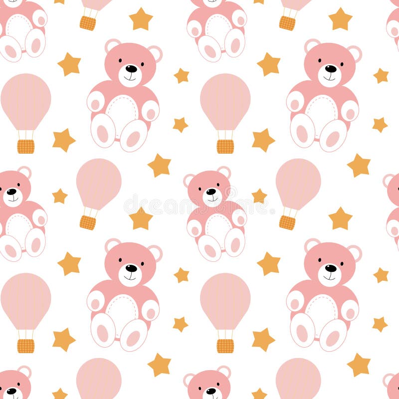 Seamless Pattern with Pink Bear and Ballon Stock Vector - Illustration ...