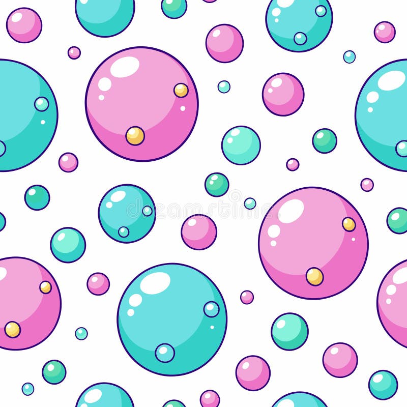 Seamless Pattern of Pink and Blue Bubbles on a White Background. (1 ...