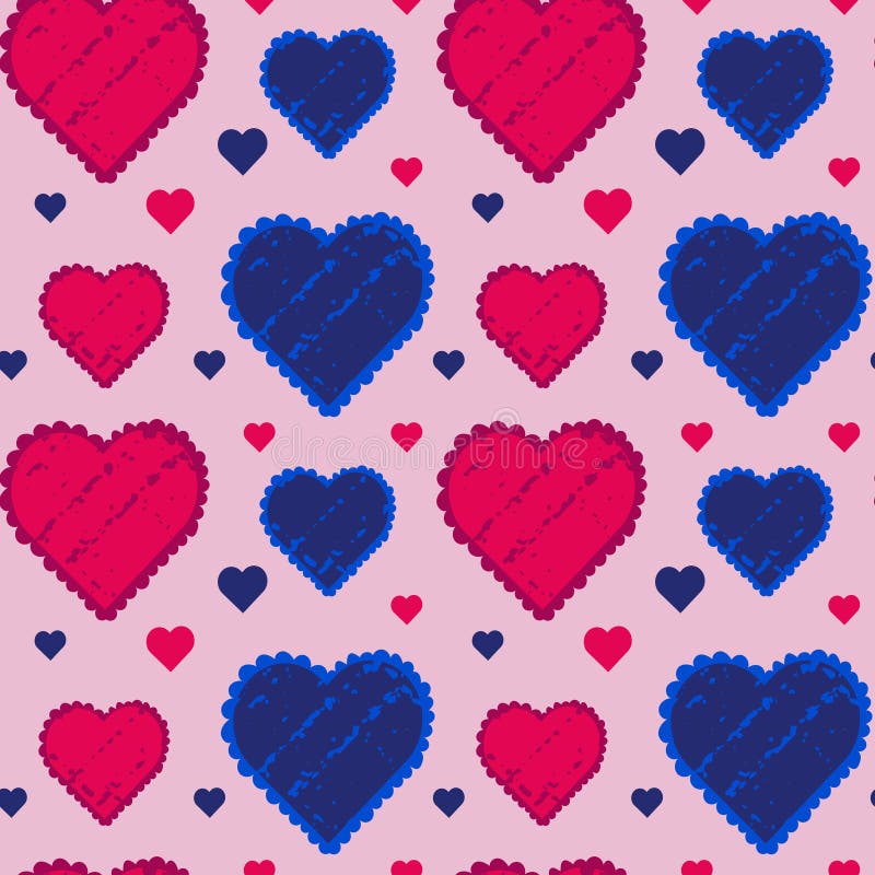 Seamless Pattern with Pink and Blue Hearts. Fabric Pattern. Vector ...