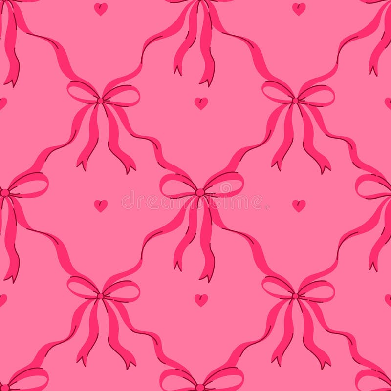 Seamless Pattern with Pink Bows and Hearts on a Pink Background. Vector ...