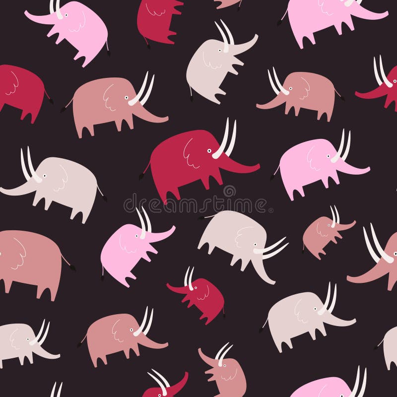 Seamless Pattern with Pink Elephants, Mammoths Stock Vector ...