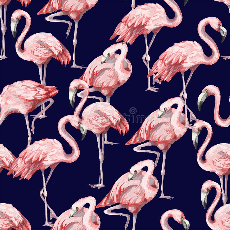 Seamless Pattern with Pink Flamingo. Vector. Stock Vector ...