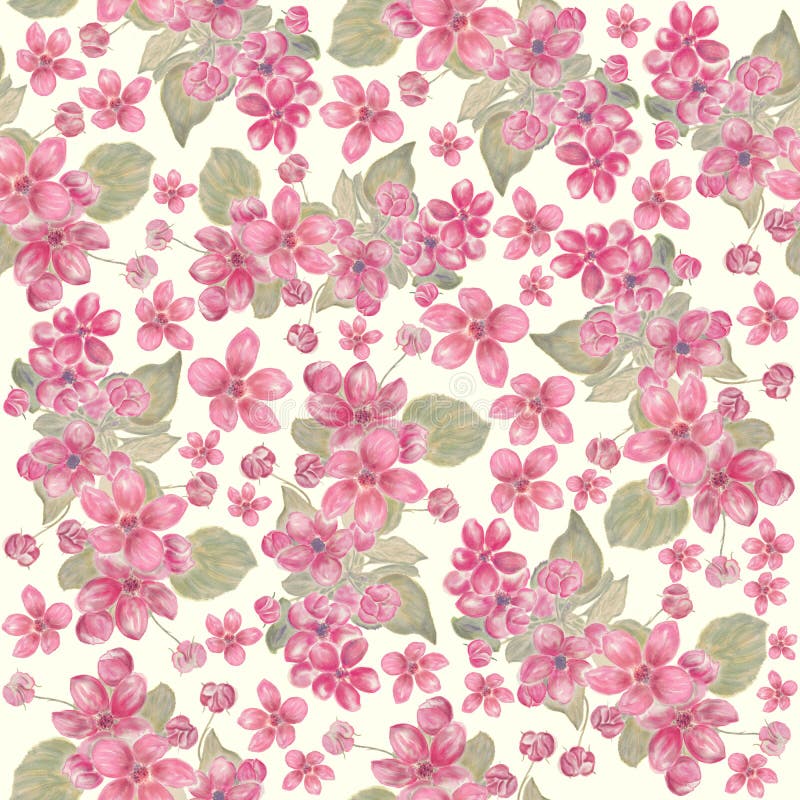 Seamless Pattern of Pink Flowers Stock Illustration - Illustration of ...