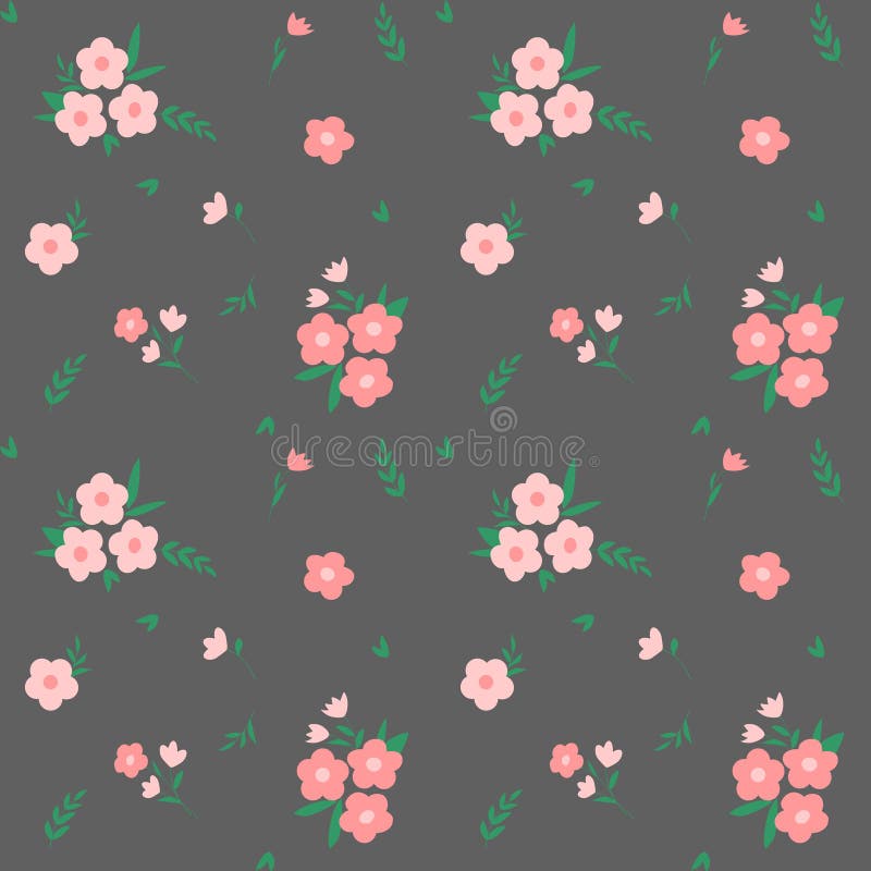 Seamless Pattern with Pink Flowers and Bouquets on a Dark Background ...