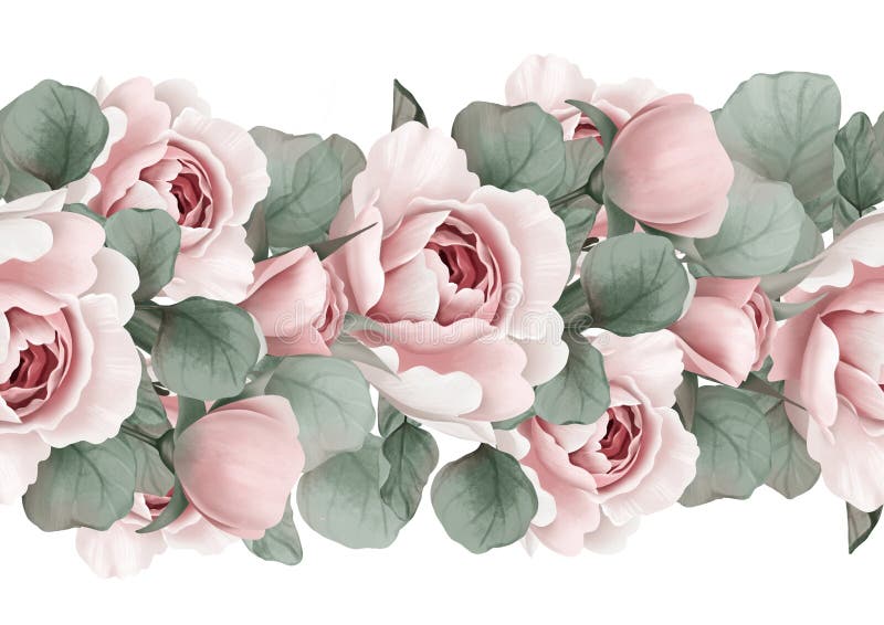 Seamless Pattern with Pink Flowers. Floral Seamless Border Stock Photo ...