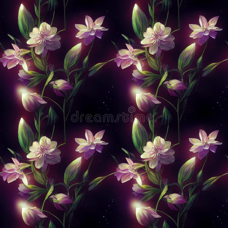 Seamless Pattern with Purple Flowers. Generated AI, Edited in Photoshop ...