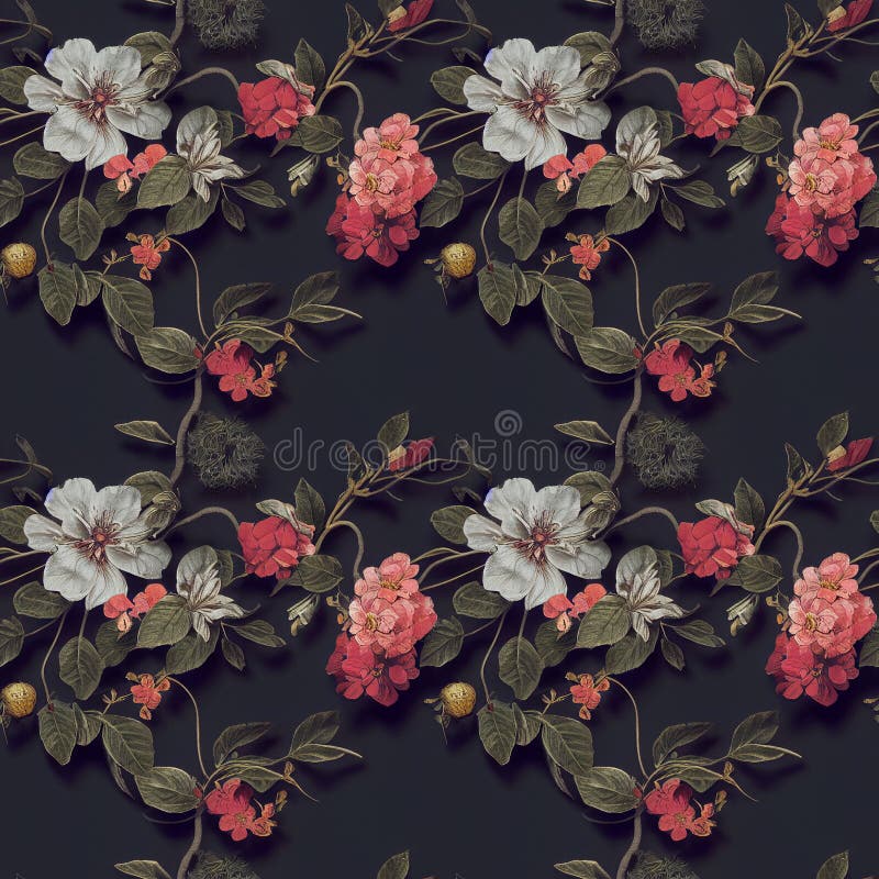 Seamless Pattern with Pink Flowers. Generated AI, Edited in Photoshop ...