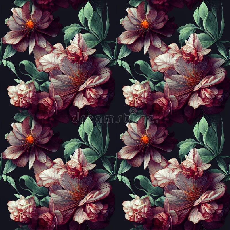 Seamless Pattern with Pink Flowers. Generated AI, Edited in Photoshop ...