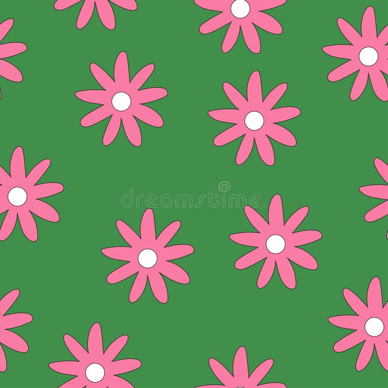 Seamless Pattern with Pink Flowers in Groovy Style Stock Vector ...
