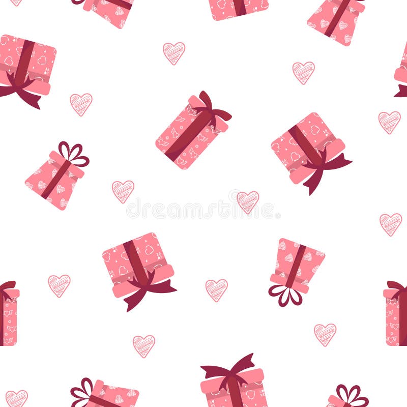 Seamless Pattern with Pink Gift Boxes with Bows and Ribbons. Happy ...