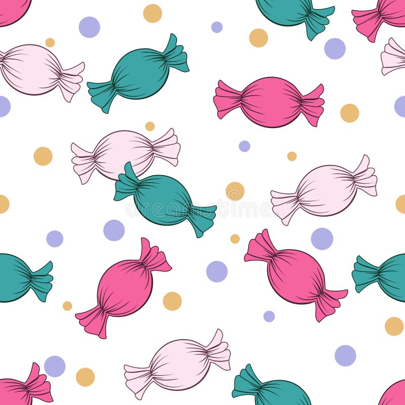 Seamless Pattern with Pink and Green Candies and Confetti Stock Vector ...