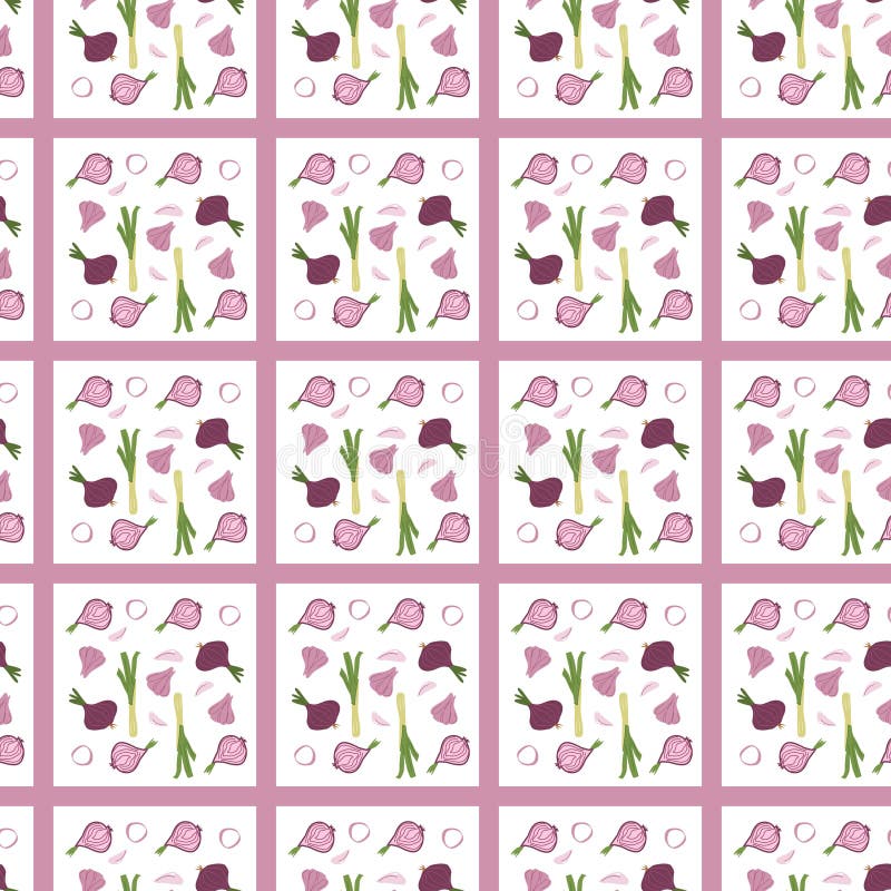 Seamless Pattern of Pink and Green Floral Motifs on White Grid ...