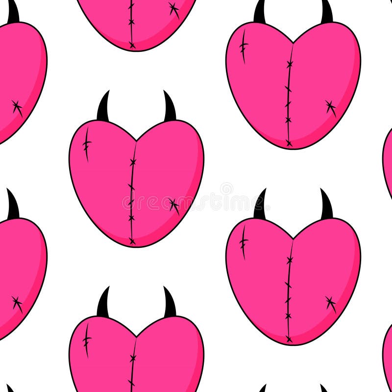 Seamless Pattern with Pink Heart. White and Pink Emo Goth Background ...