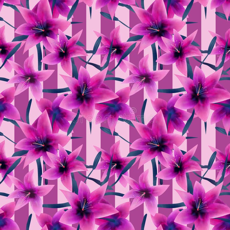 Seamless Pattern with Pink Lilies Texture Background Stock Illustration ...