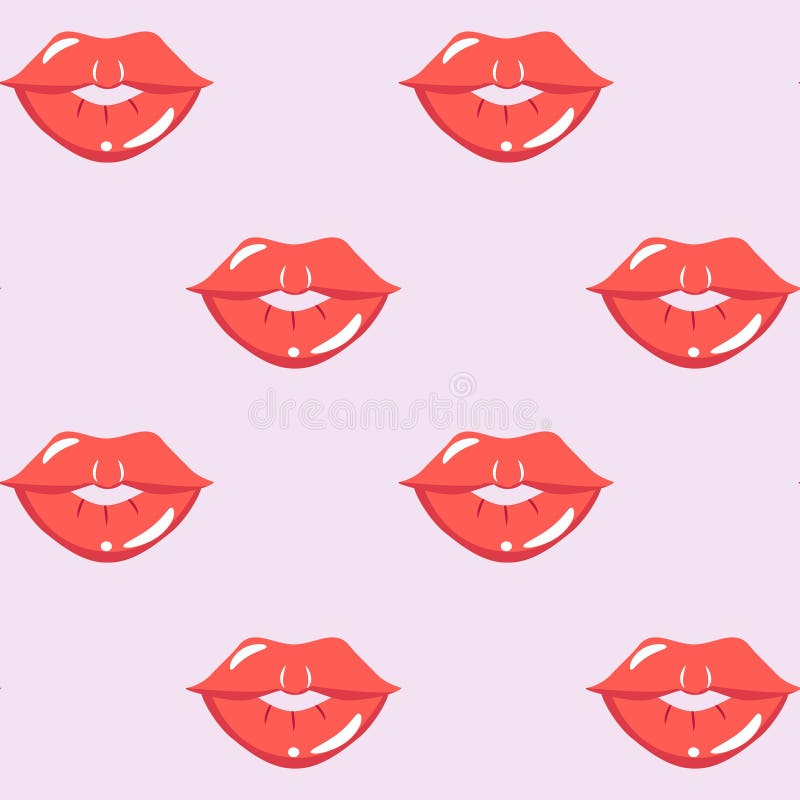 Seamless Pattern with Pink Lips on Pastel Pink Background. Stock Vector ...