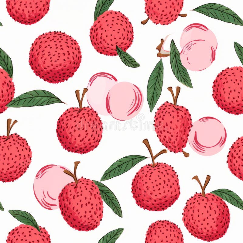 Seamless Pattern with Pink Lychee and Slices. Hand Drawn Lychee Pattern ...