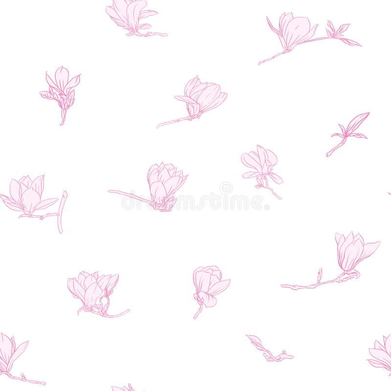 Seamless Pattern with Pink Magnolia Flowers. Vector Illustration Stock ...