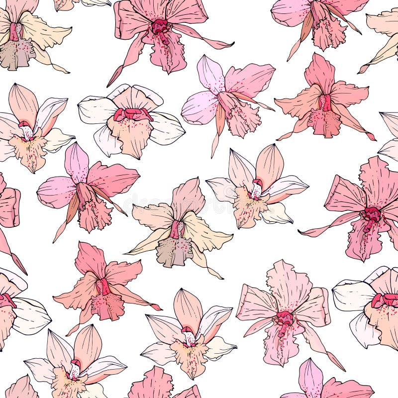 Seamless Pattern with Pink Orchids. Endless Texture for Floral Design ...