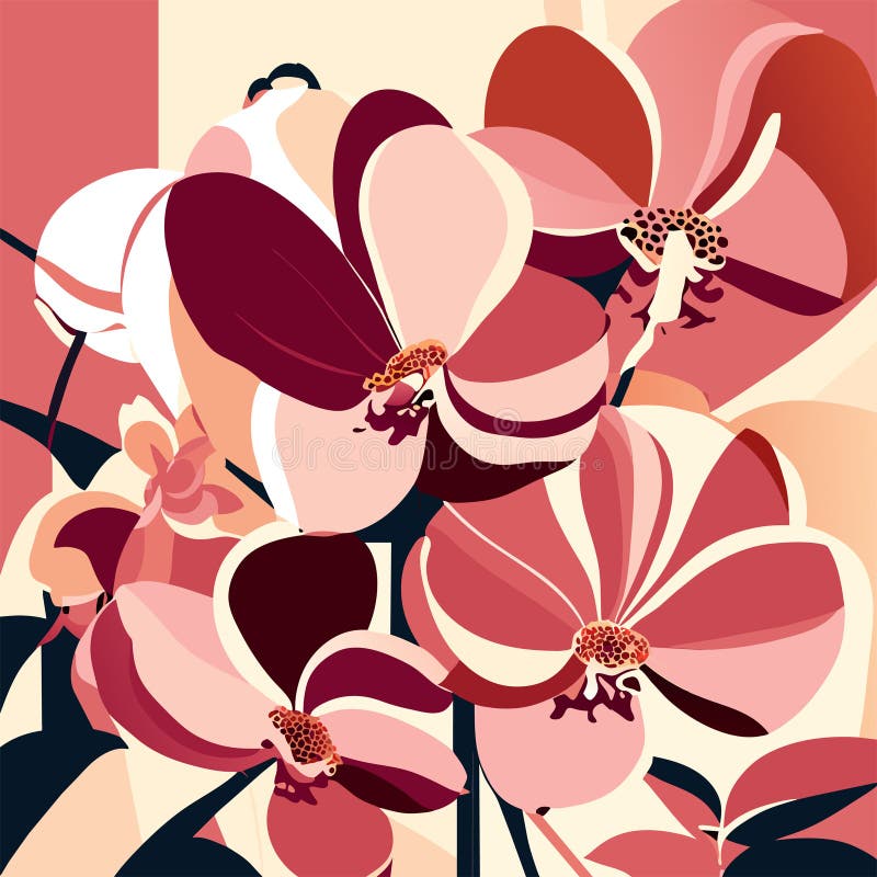 Seamless Pattern With Pink Orchids Vector Illustration Stock Vector