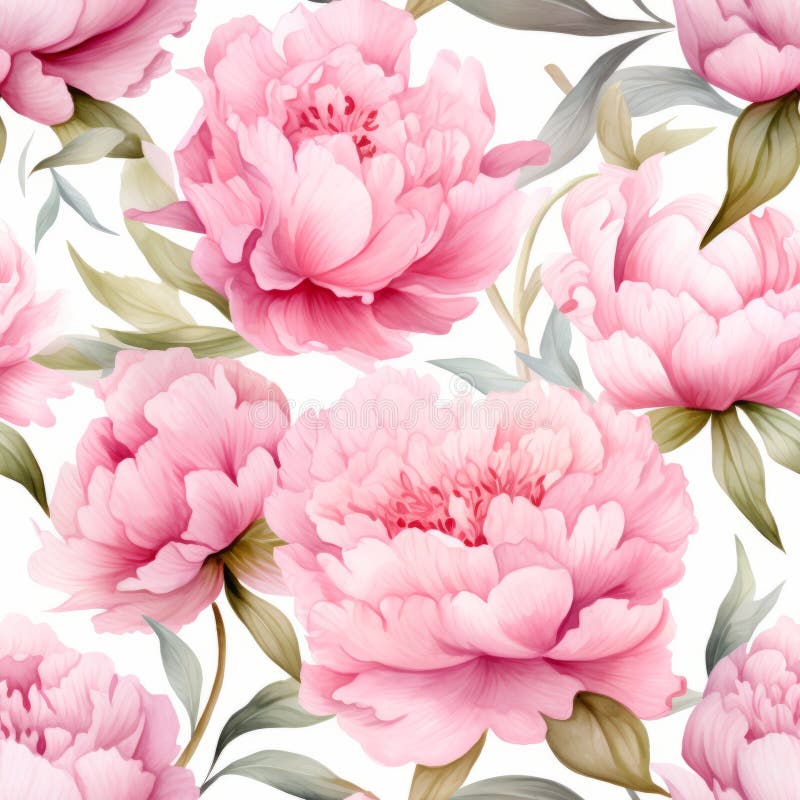 Seamless Pattern of Pink Peonies Stock Image - Image of drawing ...