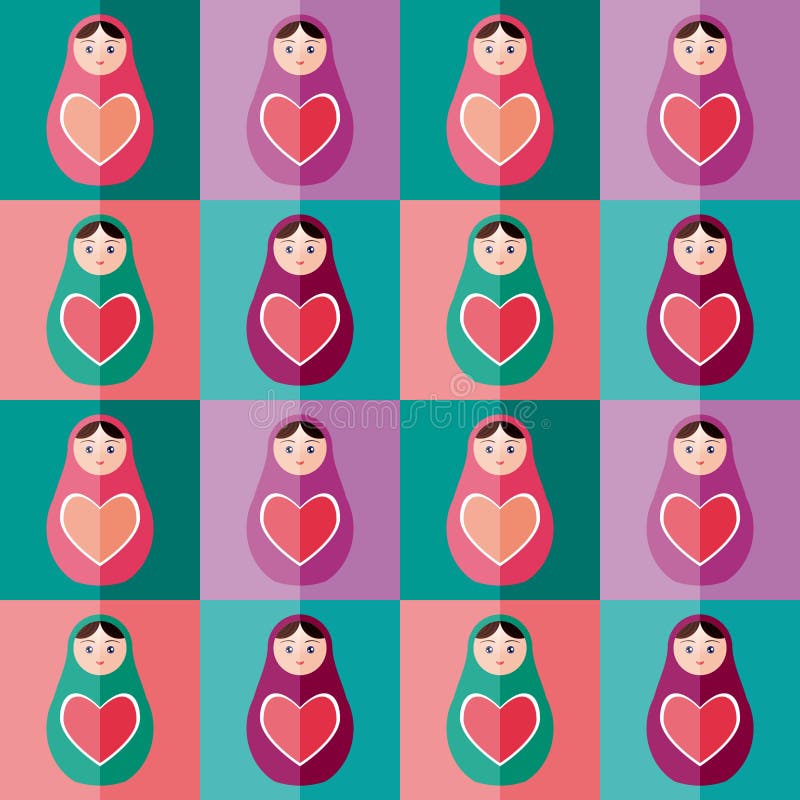 Seamless Pattern Pink, Purple, Orange, Teal Russian Dolls Matryoshka ...