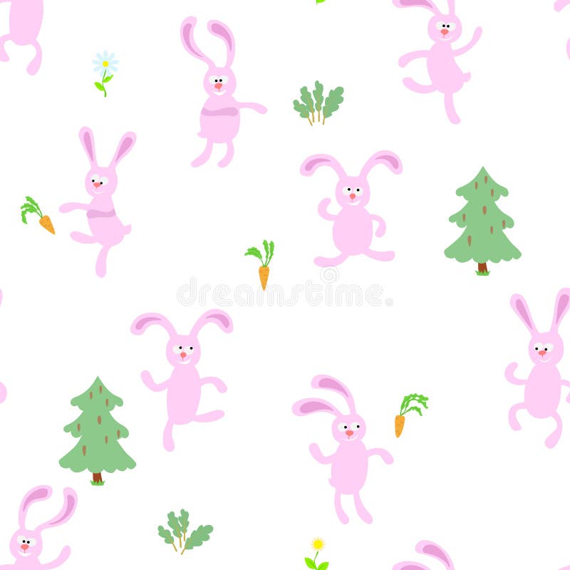 Seamless Pattern with Pink Rabbit.Cute Animals are Dancing and Smiling ...