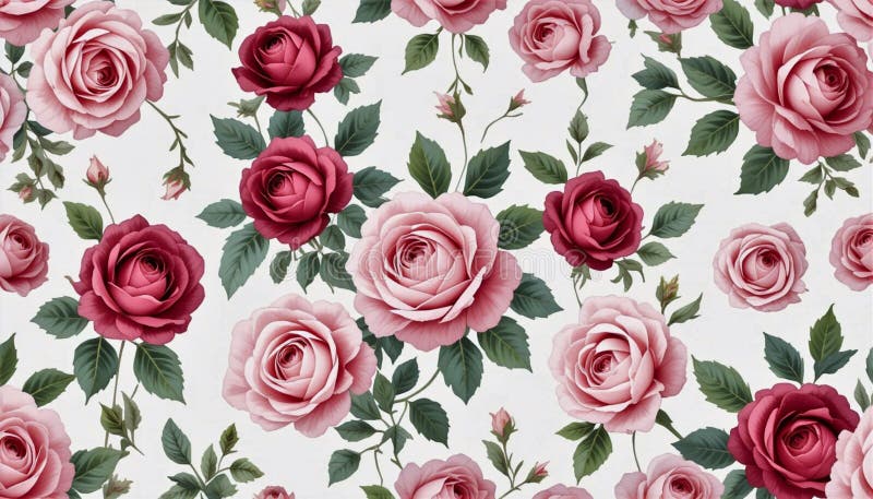 Seamless Pattern of Pink and Red Roses on Light Background Stock Photo ...