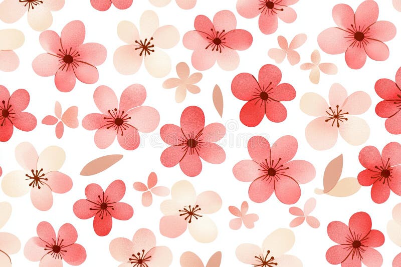 Seamless Pattern of Pink and Red Sakura Cherry Blossom Flowers and ...
