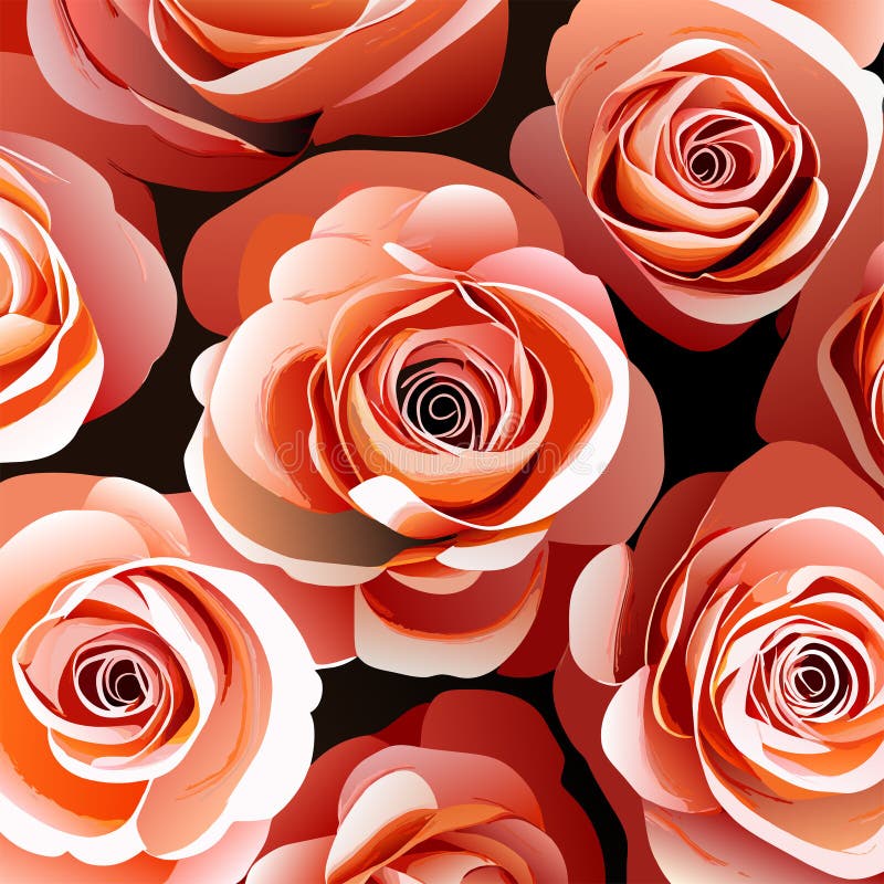 Seamless Pattern of Pink Roses on a Dark Background. Vector ...