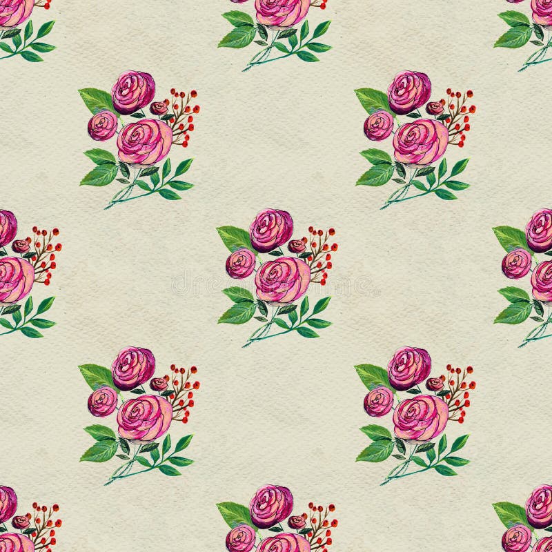 Seamless Pattern with Pink Roses Stock Illustration - Illustration of ...