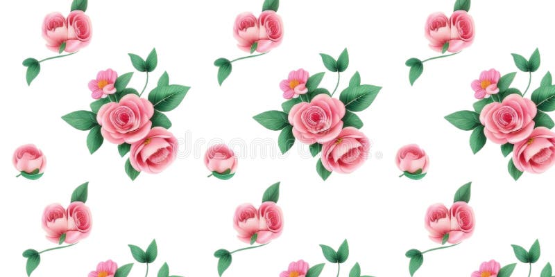 Seamless Pattern with Pink Roses Stock Illustration - Illustration of ...