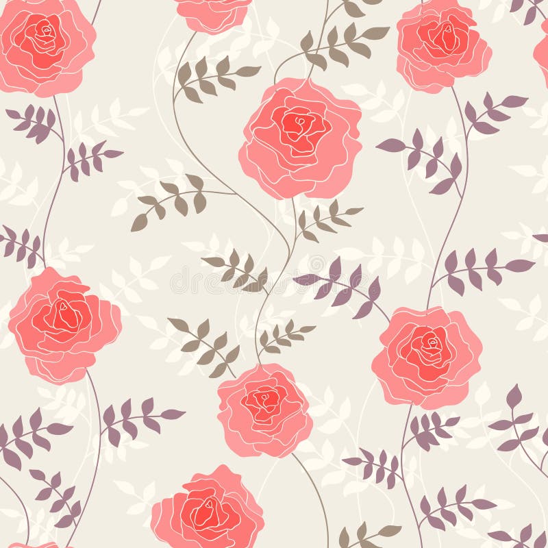 Seamless Pattern with Pink Roses on Light Tan Background Stock Vector ...