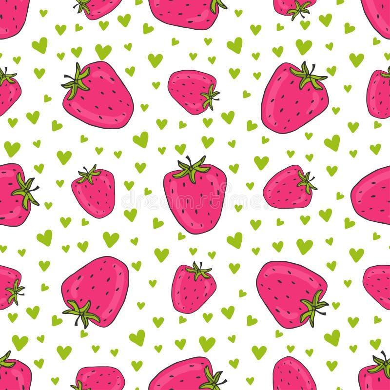 Cute Vector Strawberry Pattern. Seamless Background With Pink ...