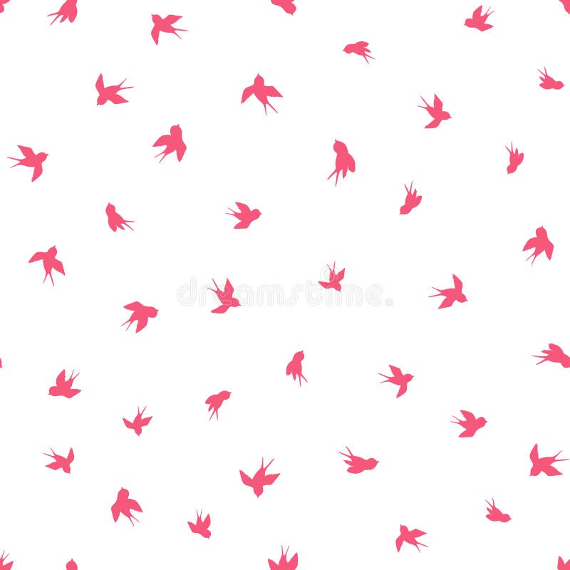 Seamless Pattern with Pink Swallow Silhouette on White Background. Cute ...