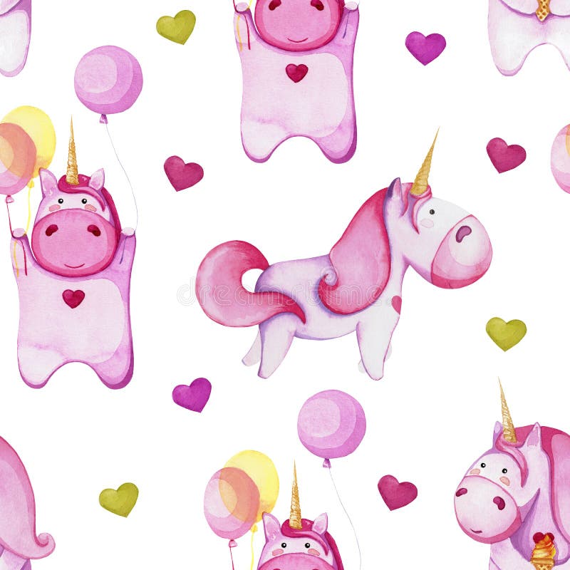 Seamless Pattern with Pink Unicorns. Stock Illustration - Illustration ...