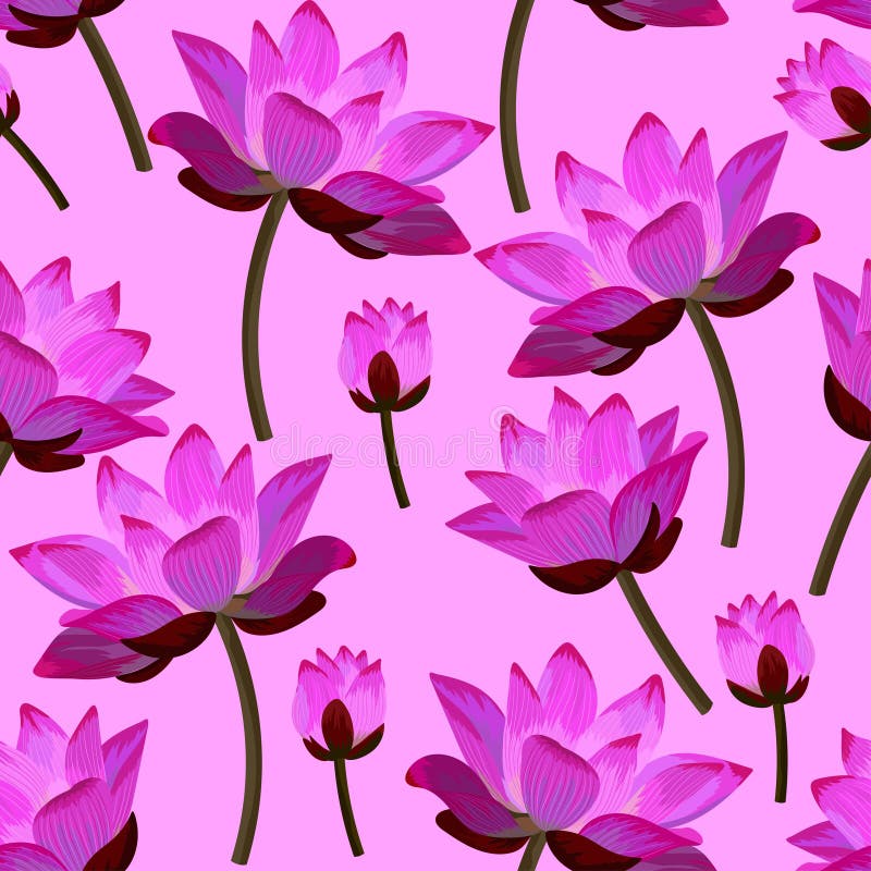 Seamless Pattern with the Pink Water Lilies Stock Vector - Illustration ...